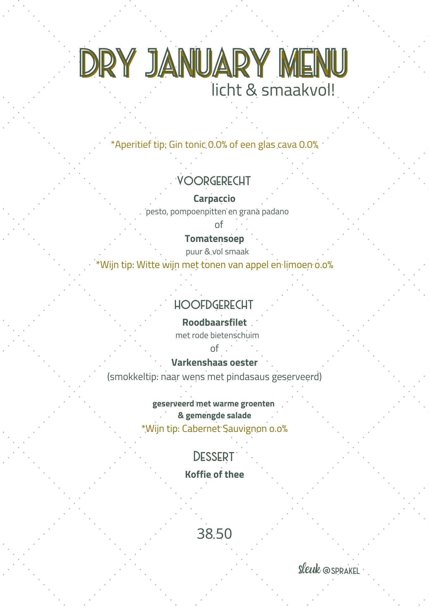 Dry January menu - Sprakel | Eten & Drinken